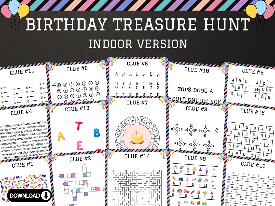Birthday Treasure Hunt, Birthday Scavenger Hunt , Birthday Party Games ...