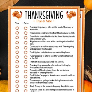 Thanksgiving True or False, Printable Thanksgiving Games and Activities ...