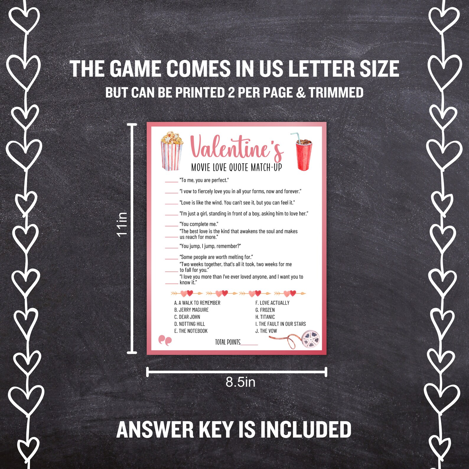 Movie Love Quote Match-up, Valentine's Party Games, Valentine's Day ...