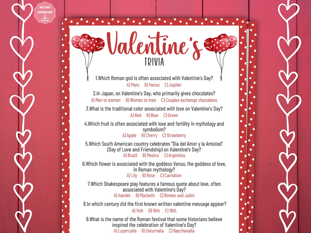 Valentine's Day Trivia, Valentine's Day Games and Activities, Valentine ...
