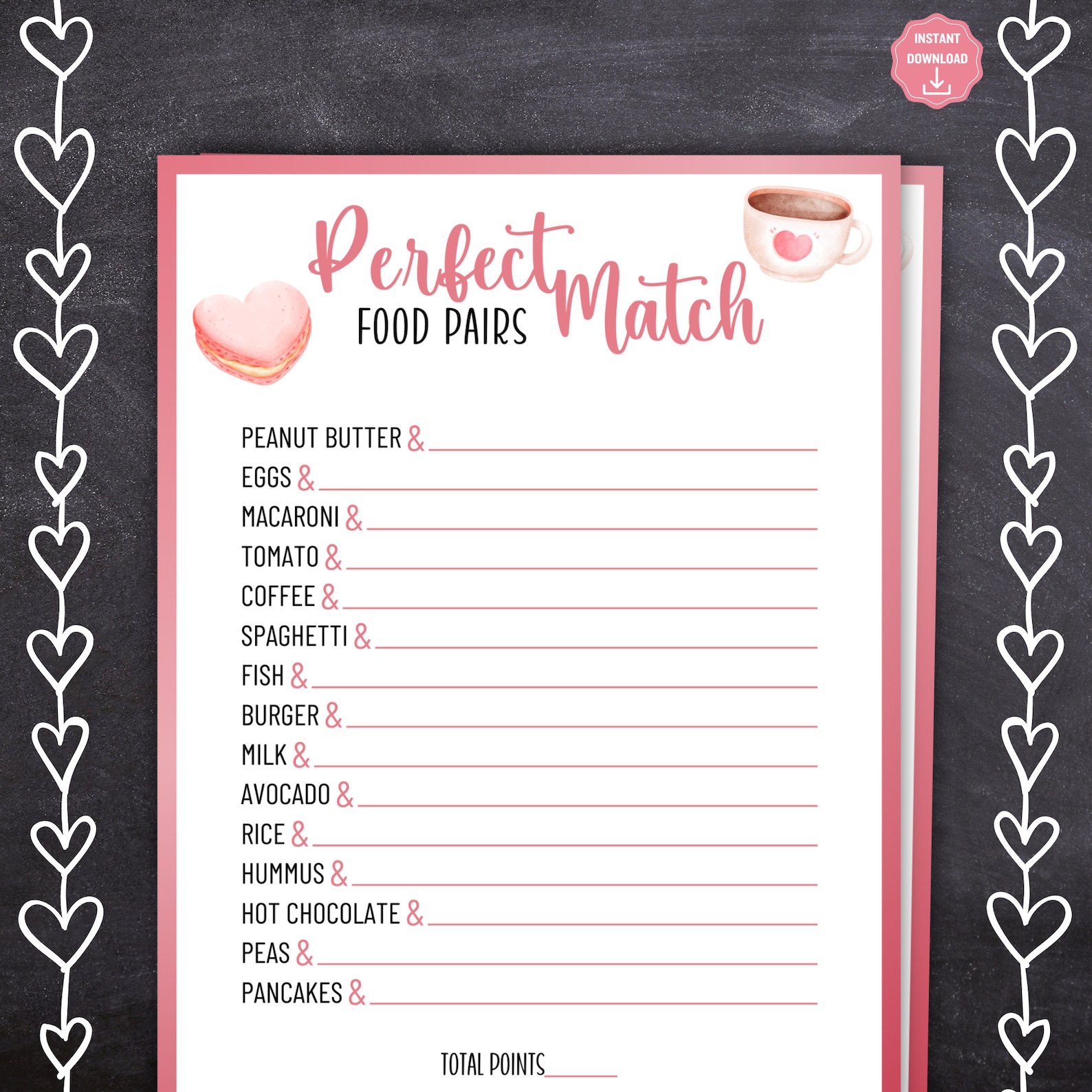 Perfect Match Food Pairs, Valentine's Day Games, Valentine's Printable ...