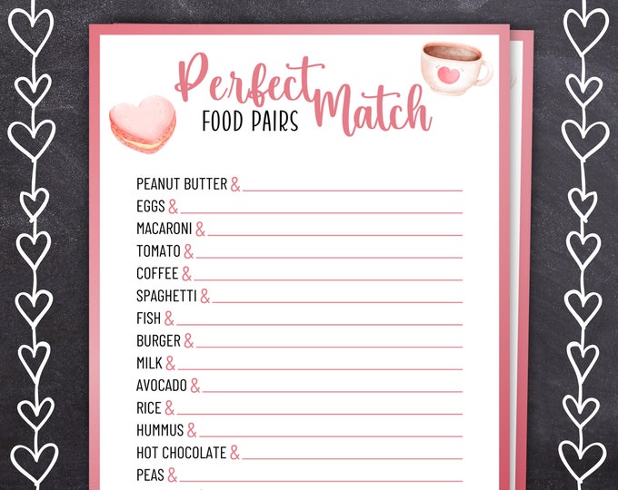Perfect Match Food Pairs, Valentine's Day Games, Valentine's Printable ...