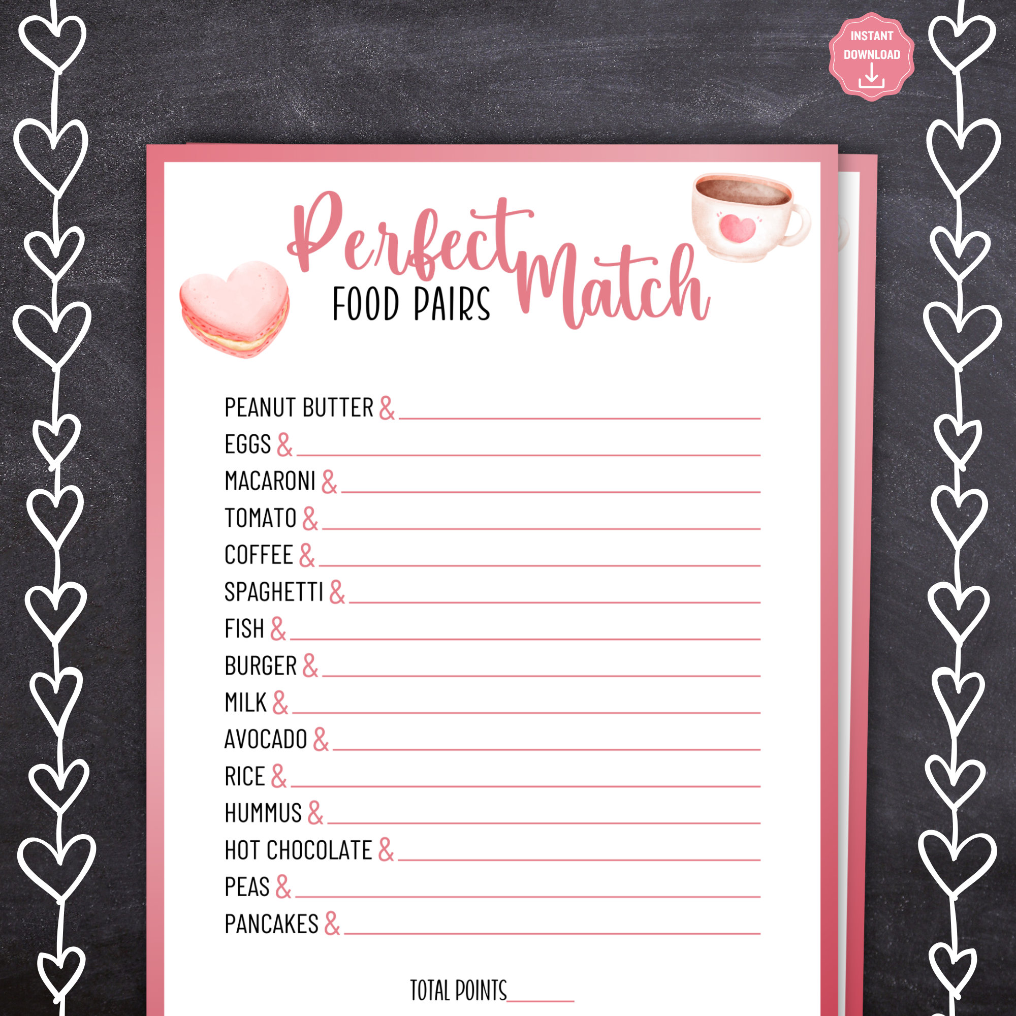 Perfect Match Food Pairs, Valentine's Day Games, Valentine's Printable ...