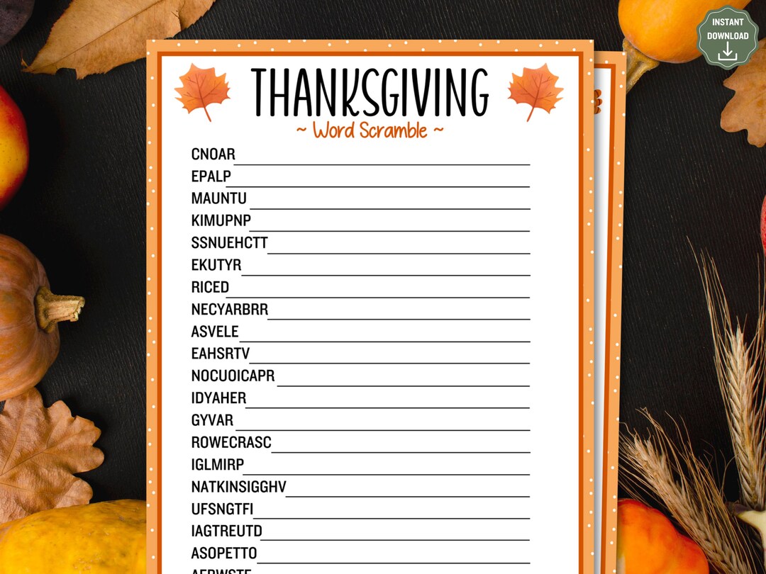 Thanksgiving Word Scramble, Printable Thanksgiving Games and Activities ...