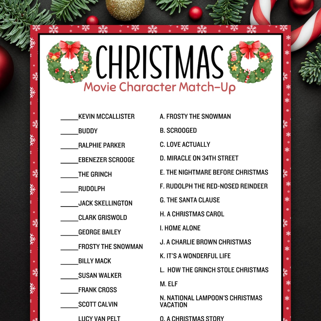 Christmas Movie Character Match-up, Christmas Printables, Christmas ...