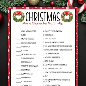 Christmas Movie Character Match-up, Christmas Printables, Christmas ...
