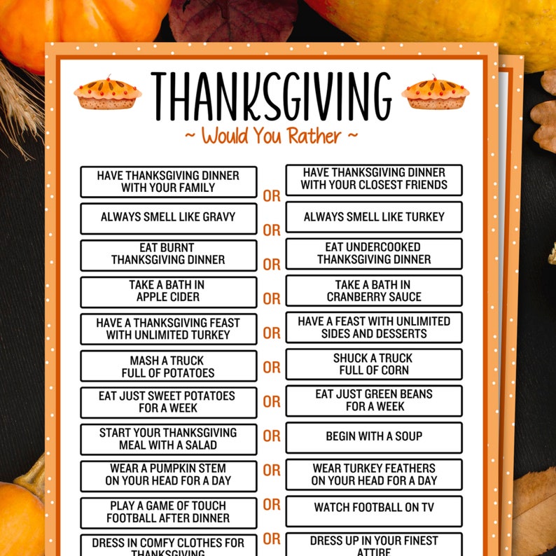 Thanksgiving Would You Rather, Thanksgiving Party Games and Activities ...
