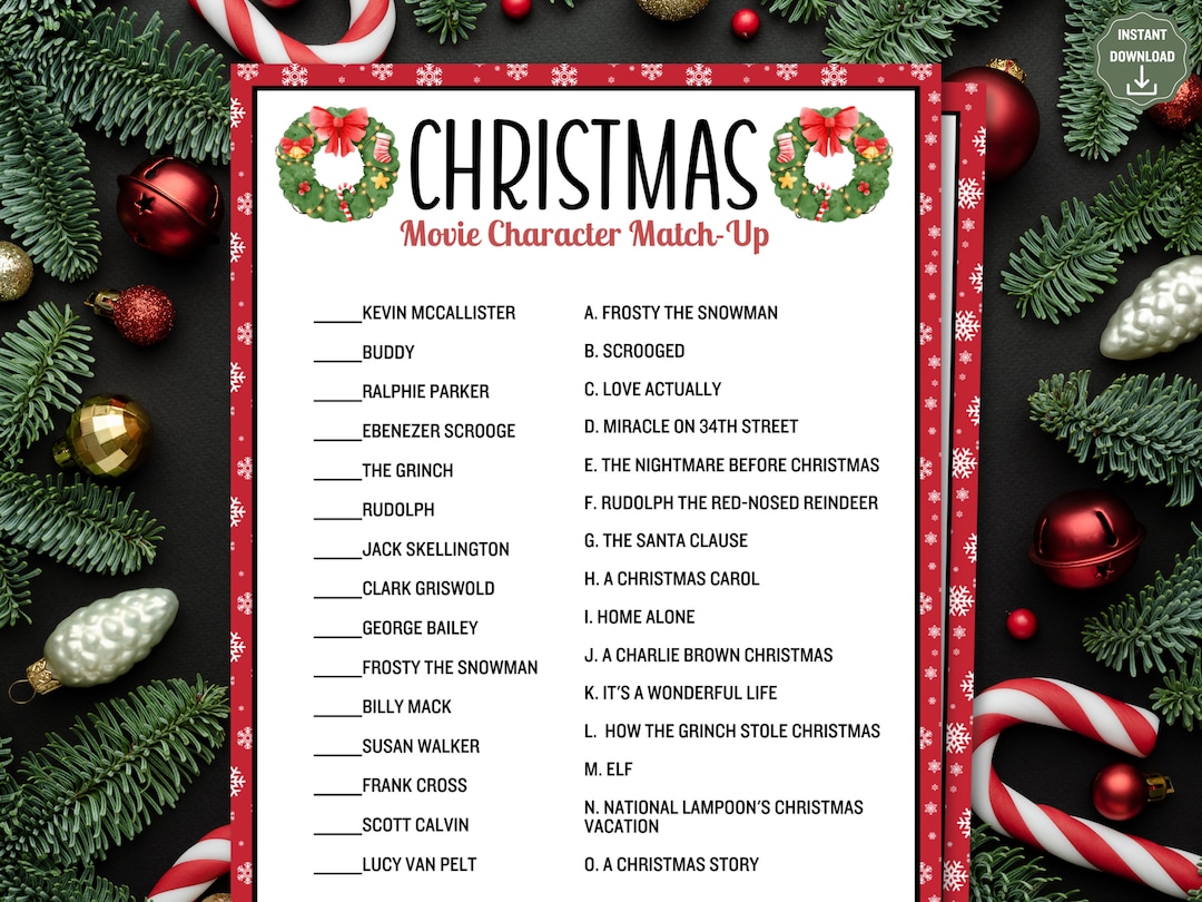 Christmas Movie Character Match-up, Christmas Printables, Christmas ...