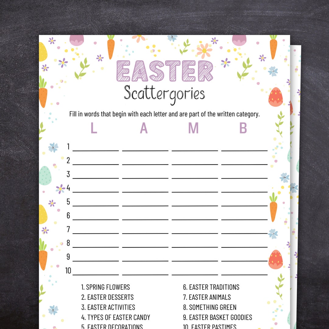 Easter Scattergories, Easter Printable Games, Easter Party Games ...