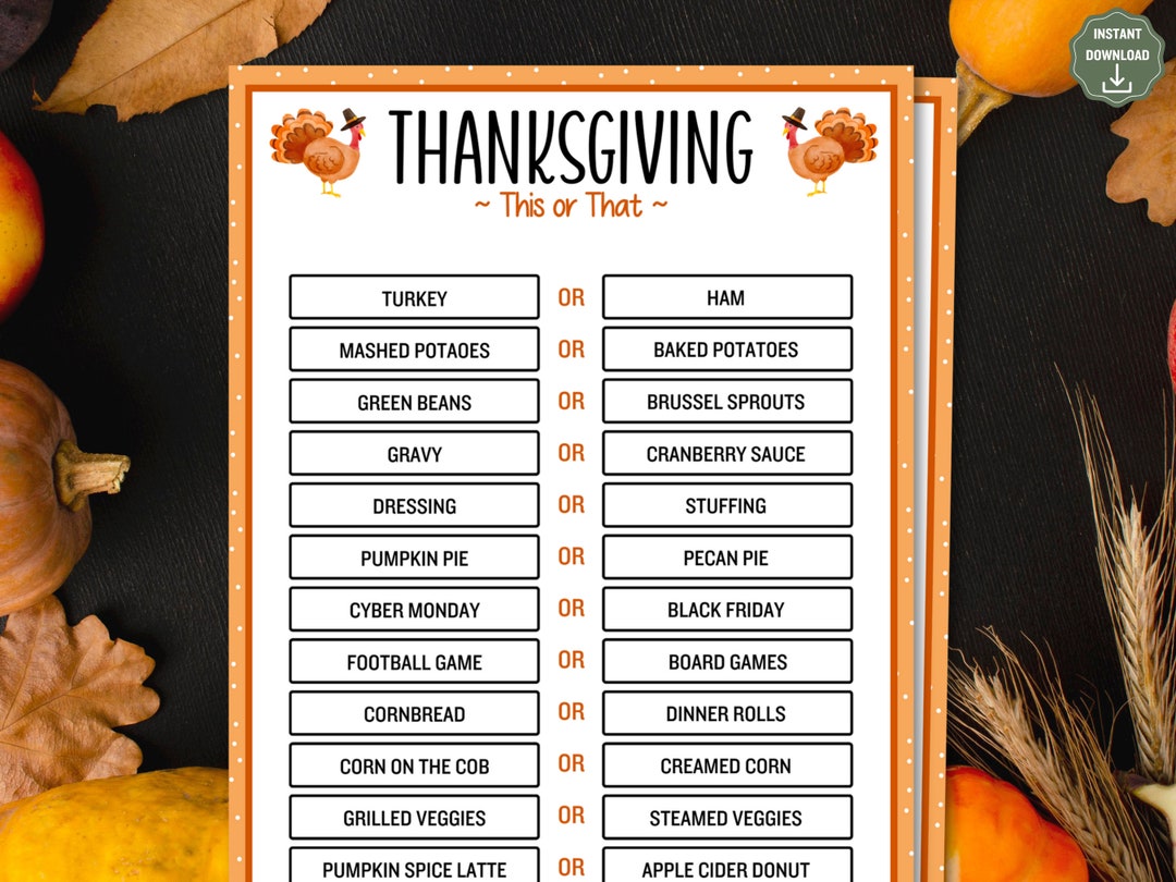 Thanksgiving This or That Game, Printable Thanksgiving Games and ...