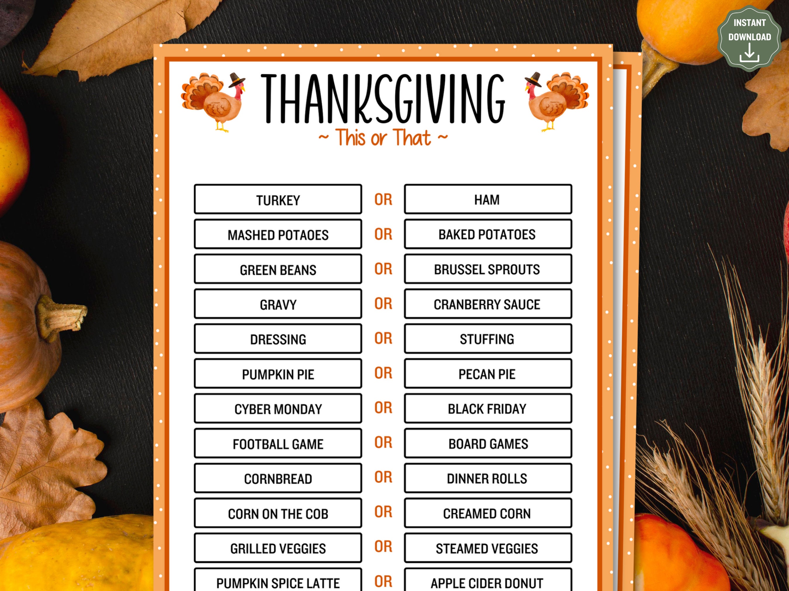 Thanksgiving This or That Game, Printable Thanksgiving Games and ...