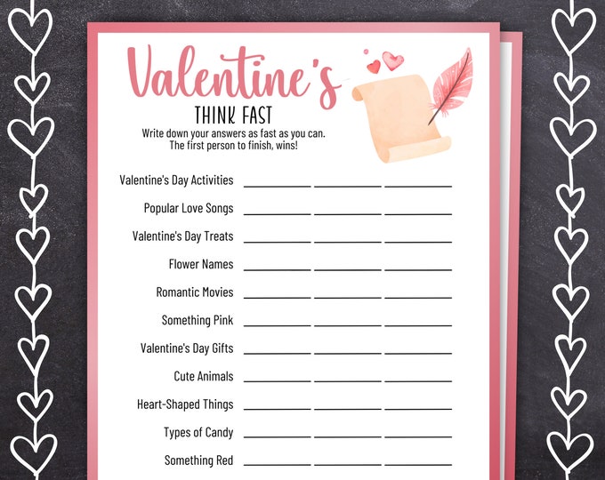 Valentine's Think Fast, Valentine's Day Party Games, Valentine's Games ...