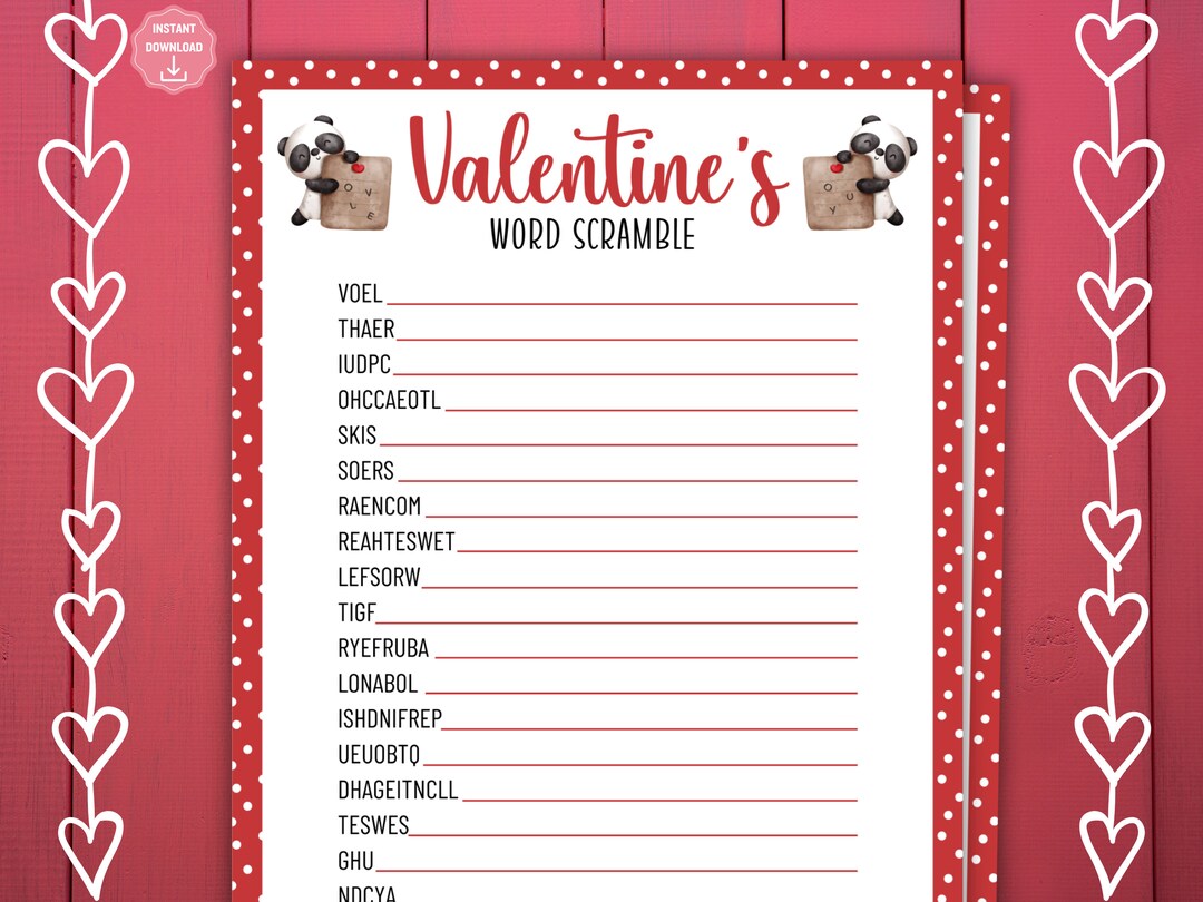 Valentine's Day Word Scramble, Printable Valentine's Day Games and ...