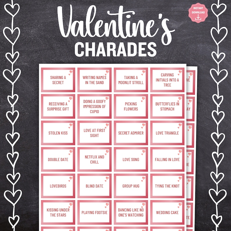 Valentine's Charades / Pictionary, Valentine's Party Games and ...