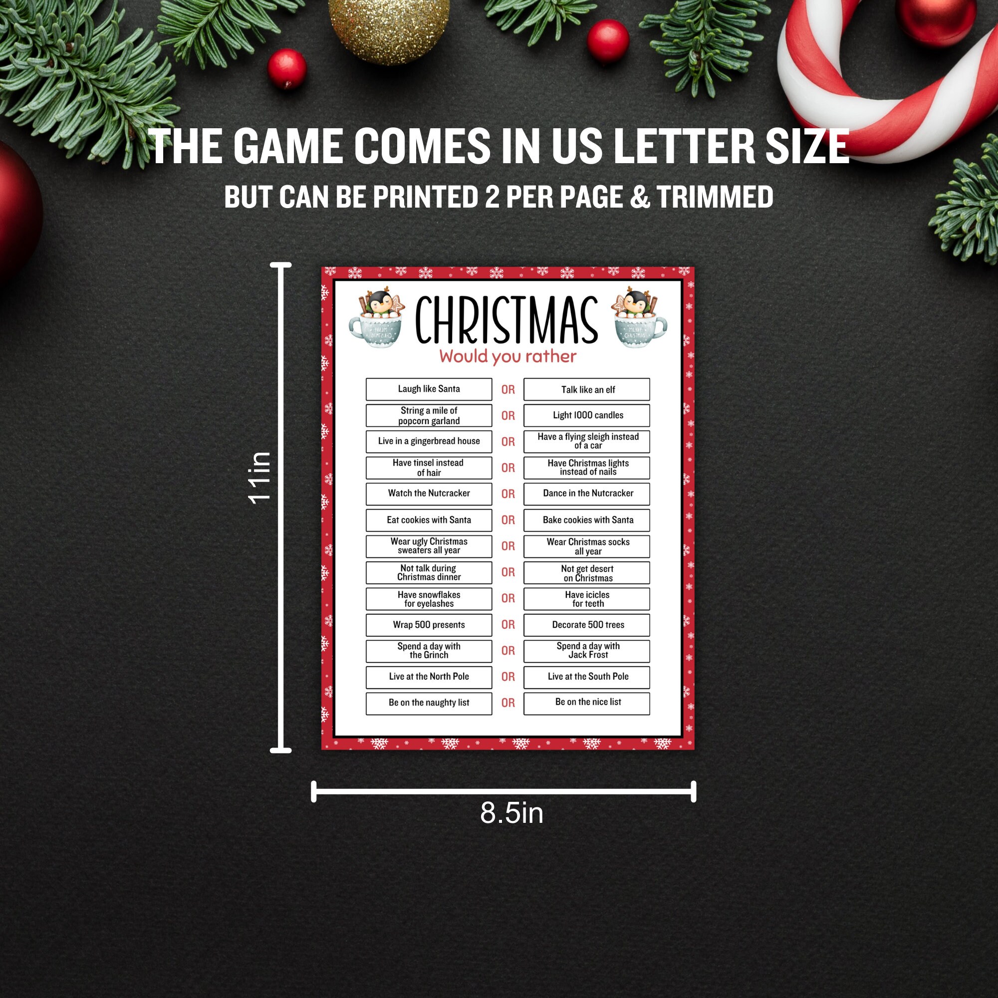 Would You Rather, Christmas Printable Game, Christmas Party Games and ...