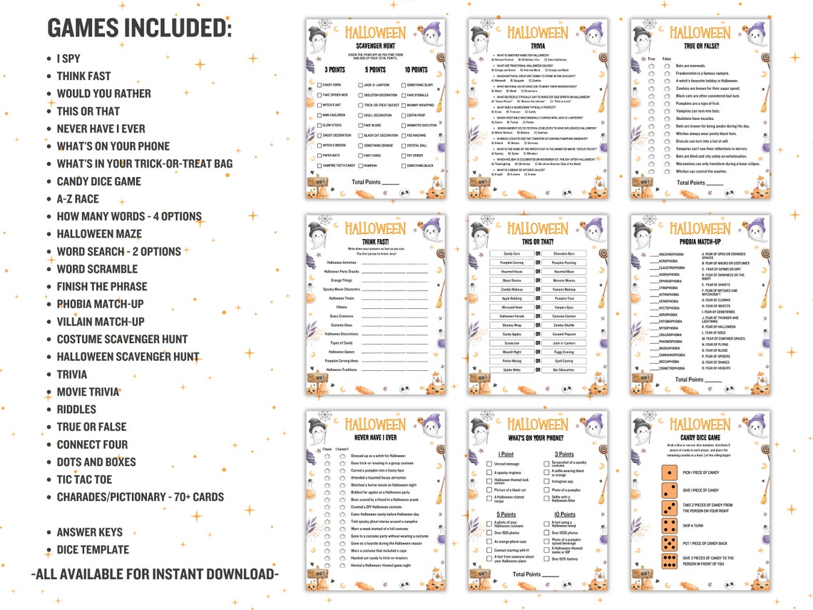 Halloween Game Bundle Printable Halloween Games Halloween - Etsy