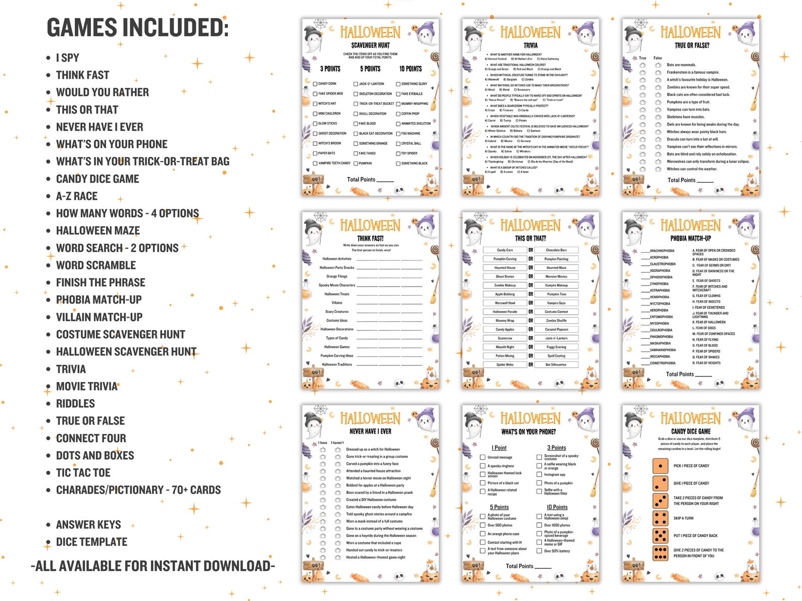 Halloween Game Bundle Printable Halloween Games Halloween - Etsy
