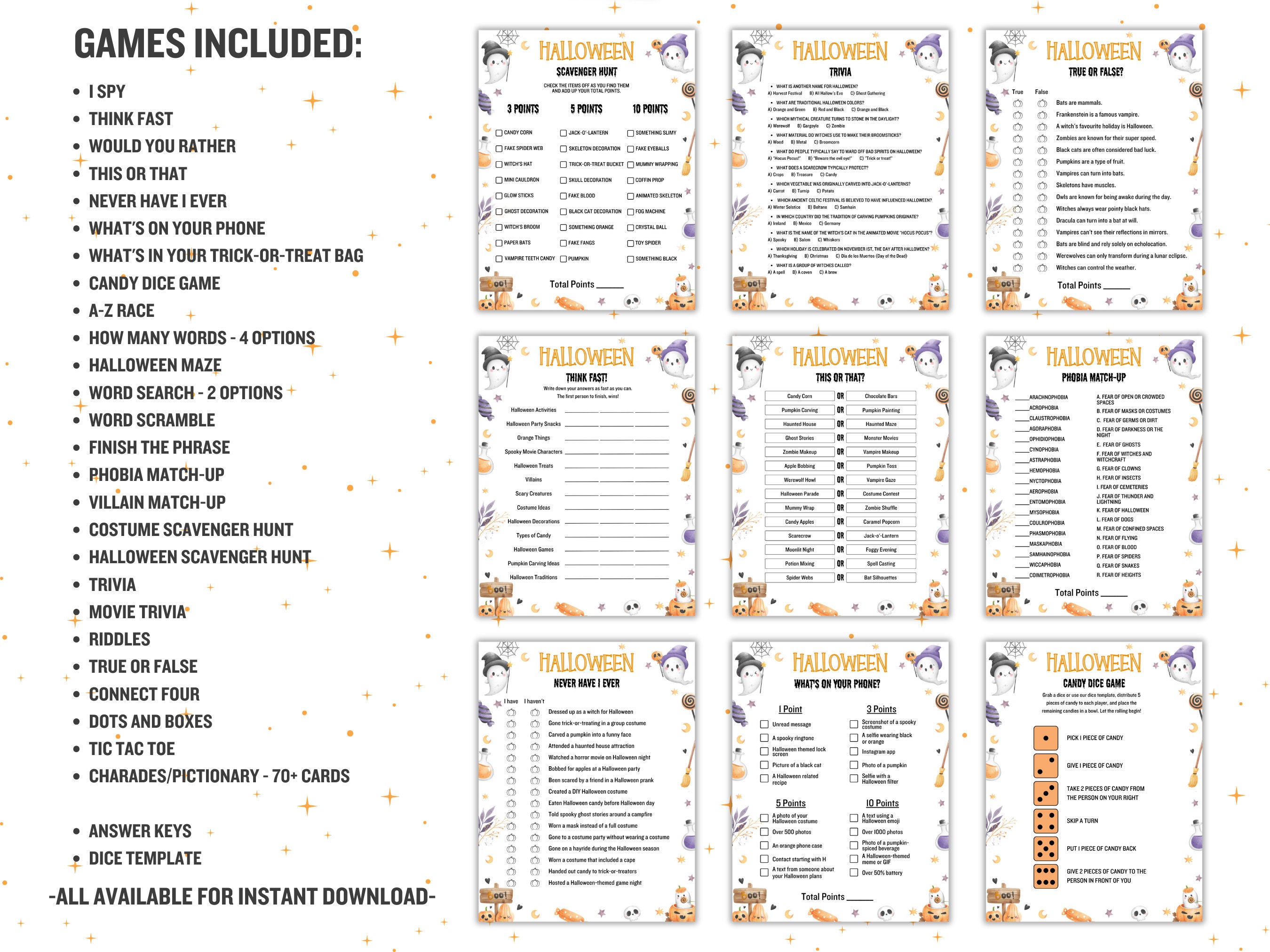 Halloween Game Bundle Printable Halloween Games Halloween - Etsy