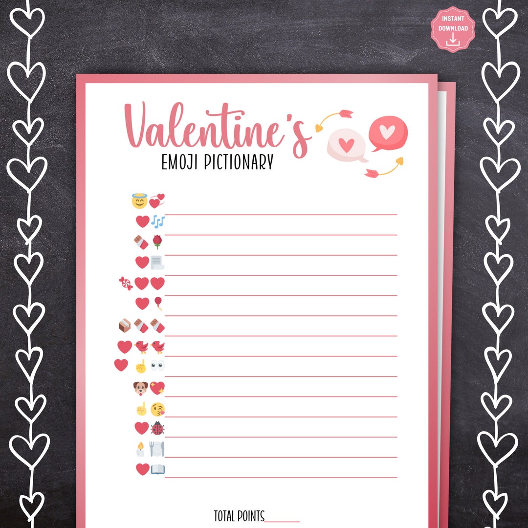 Valentine's Emoji Pictionary, Printable Valentine's Games, Valentines ...