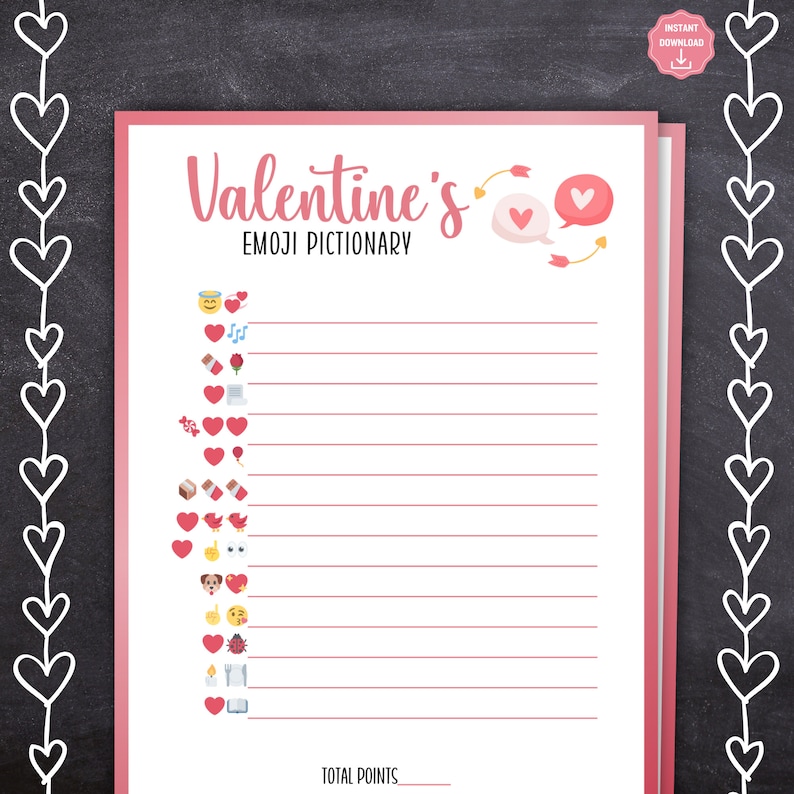 Valentine's Emoji Pictionary, Printable Valentine's Games, Valentines ...