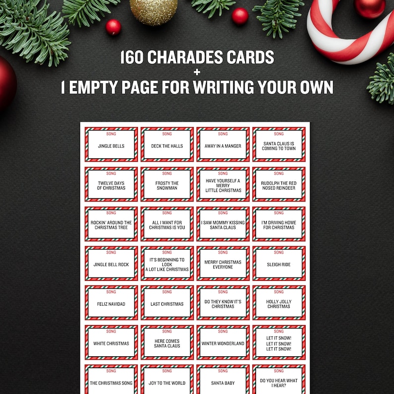 Christmas Charades, Christmas Pictionary , Christmas Printable Games ...