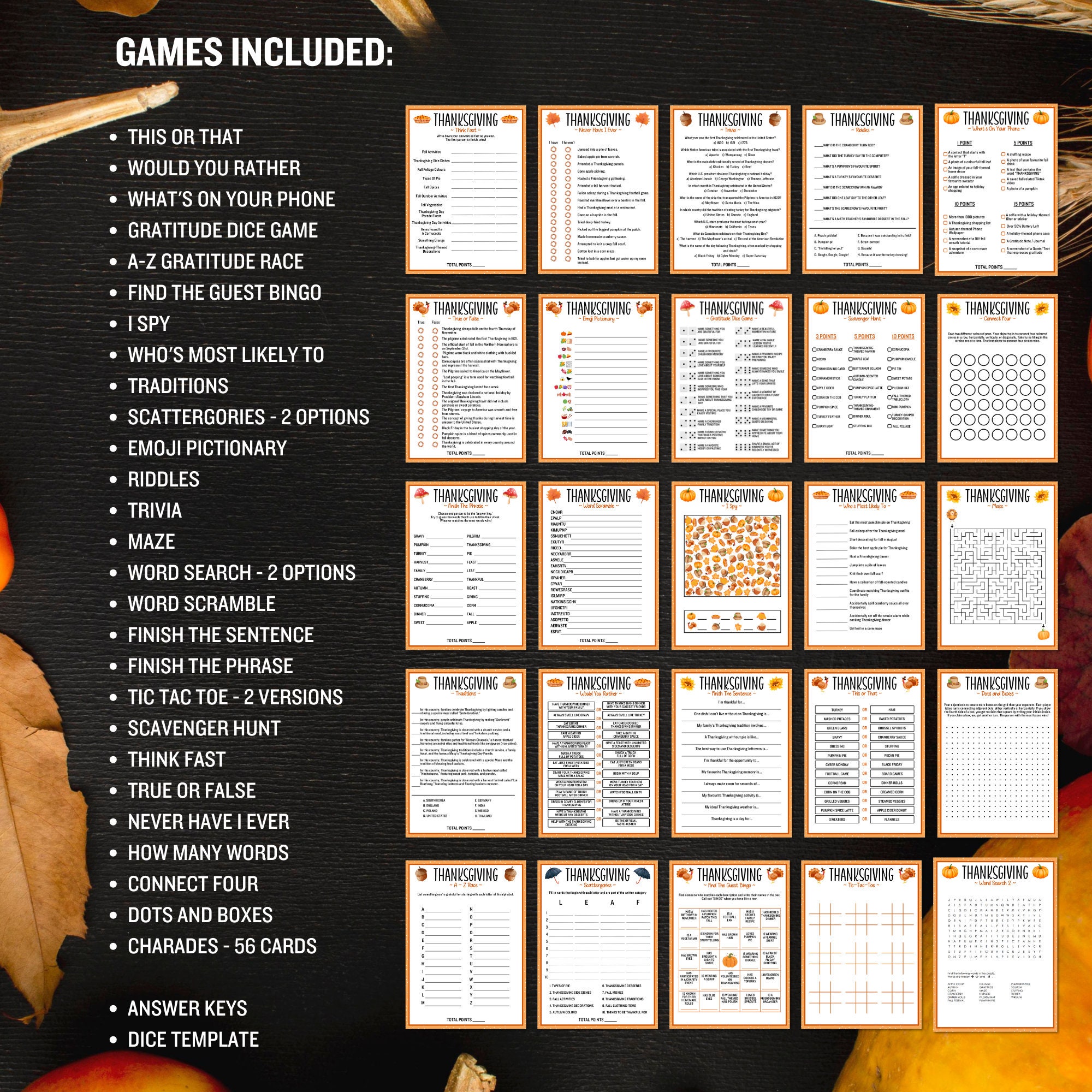 Thanksgiving Games , Thanksgiving Game Bundle , Thanksgiving Games ...