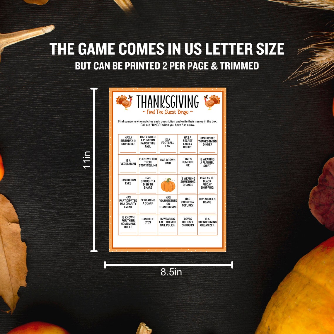 Thanksgiving Find the Guest BINGO, Thanksgiving Party Games ...