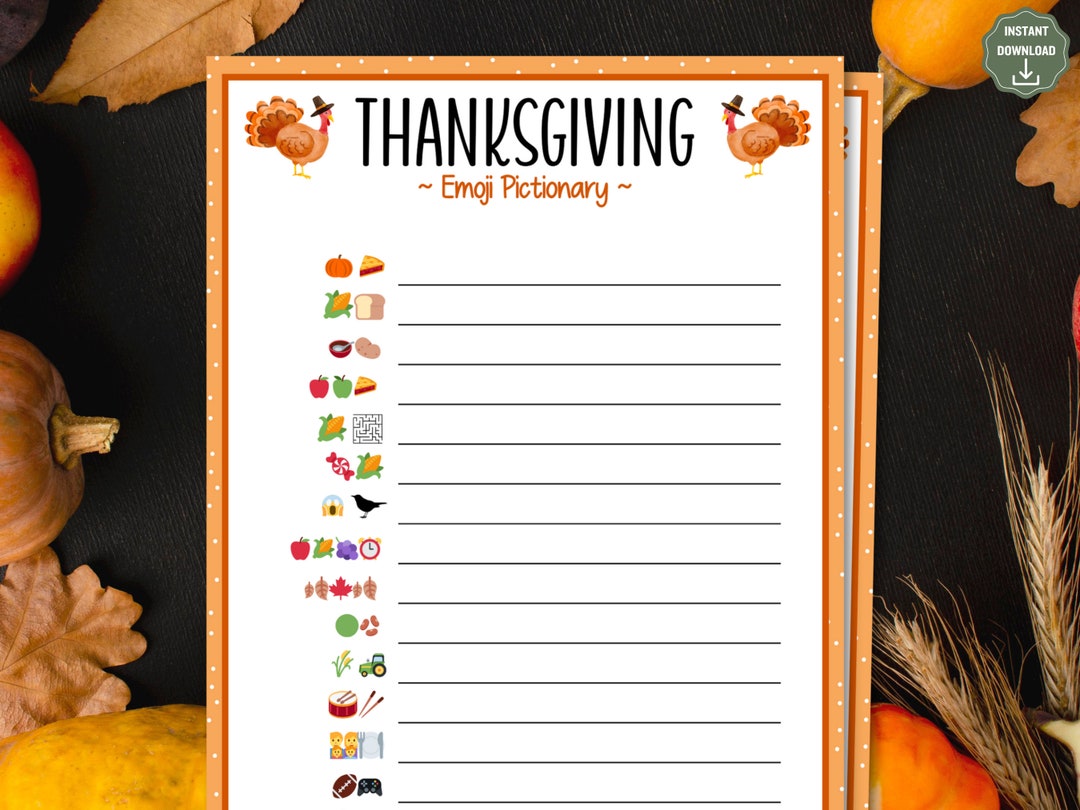 Thanksgiving Emoji Pictionary Printable Thanksgiving Games - Etsy