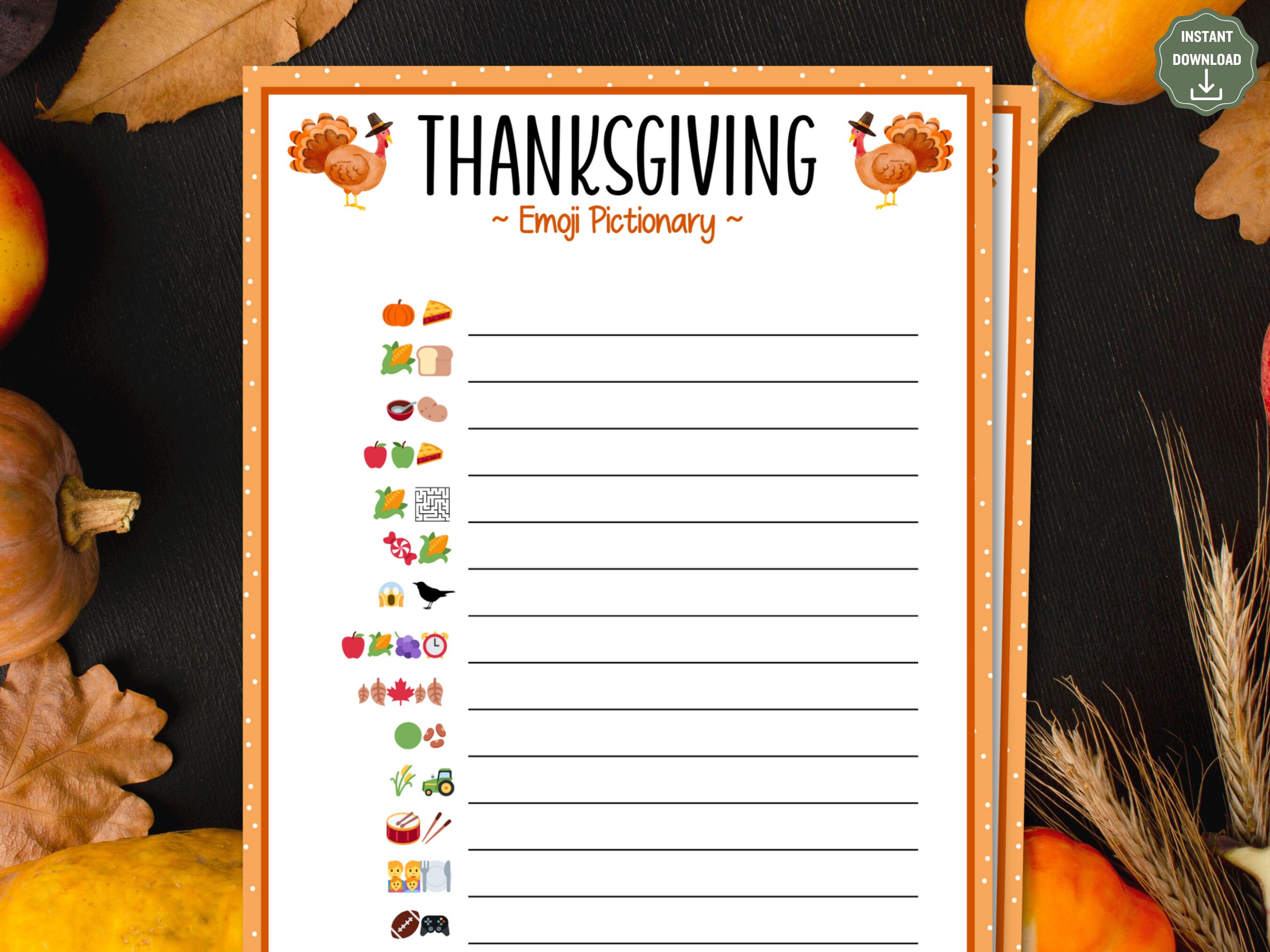 Thanksgiving Emoji Pictionary Printable Thanksgiving Games - Etsy