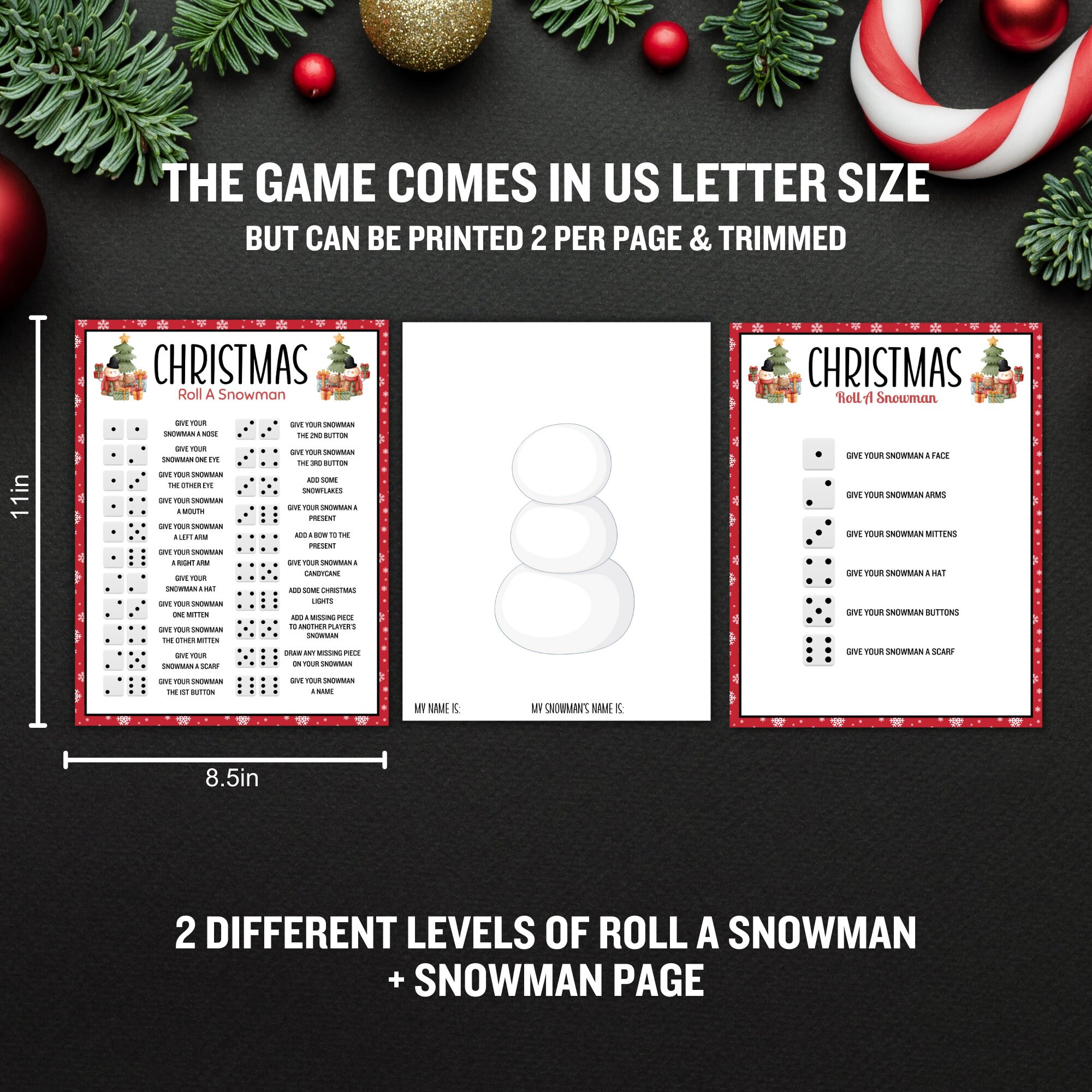 Roll A Snowman, Christmas Printable Games and Activities, Christmas ...