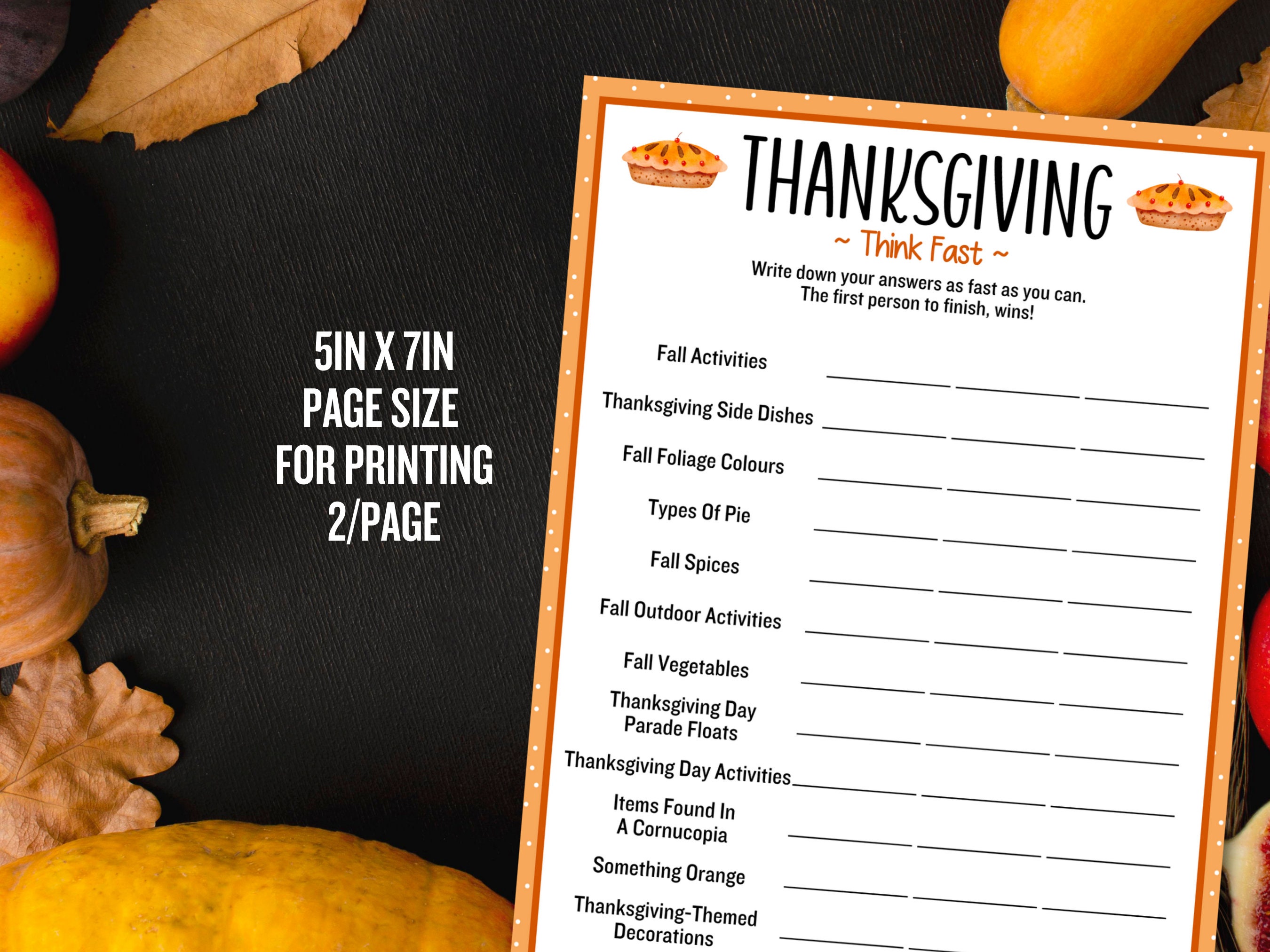 Thanksgiving Think Fast, Printable Thanksgiving Games, Printable ...