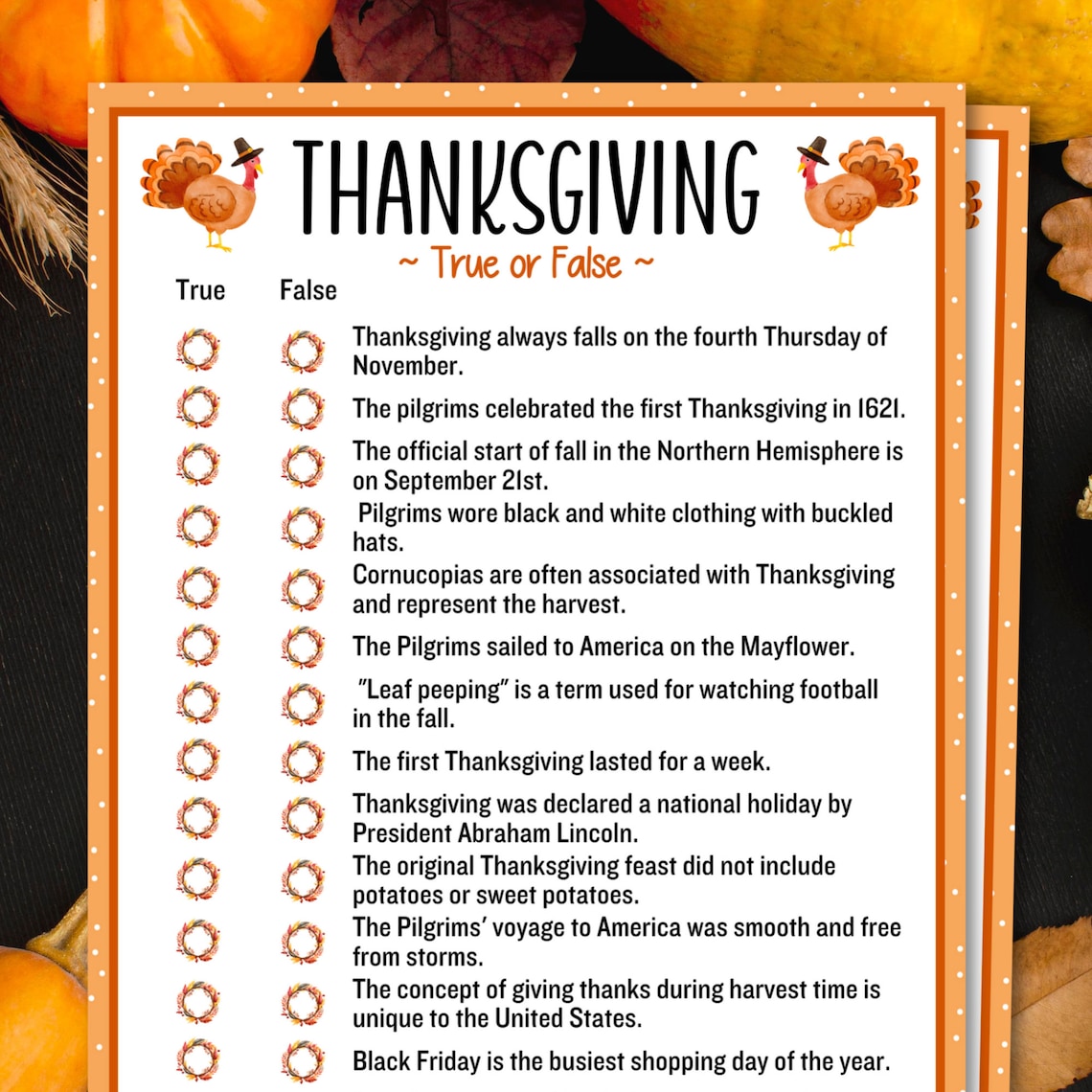Thanksgiving True or False, Printable Thanksgiving Games and Activities ...