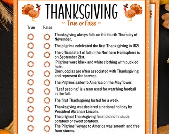 Thanksgiving True or False, Printable Thanksgiving Games and Activities ...