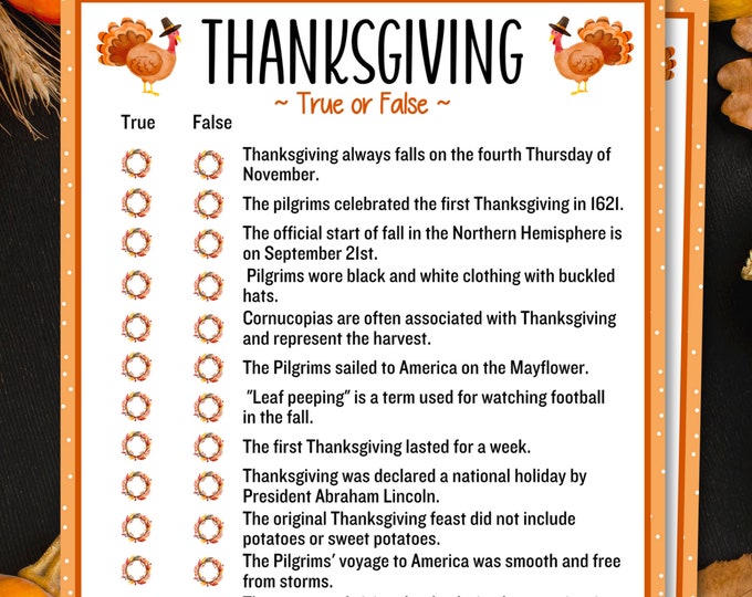 Thanksgiving True or False, Printable Thanksgiving Games and Activities ...