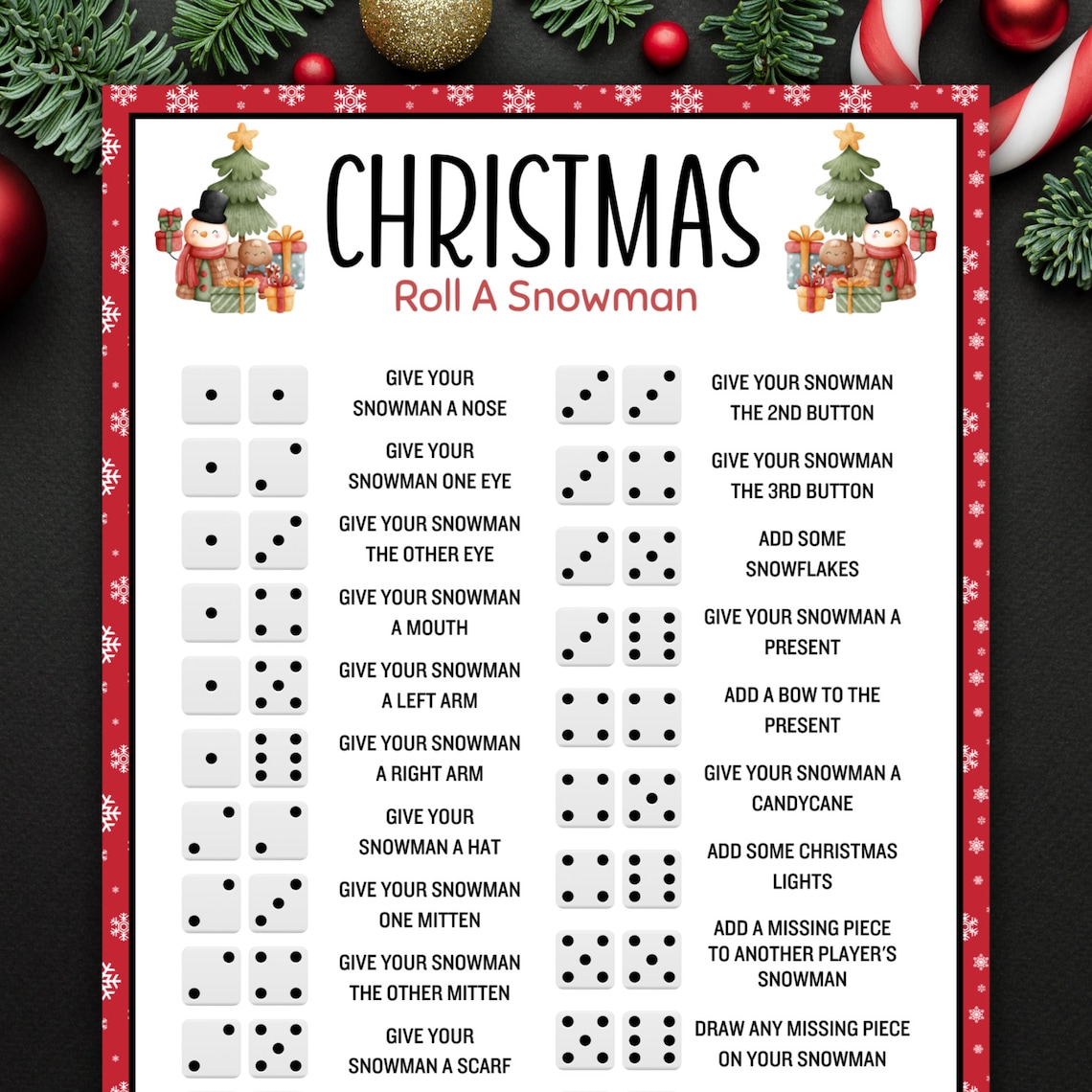 Roll A Snowman, Christmas Printable Games and Activities, Christmas ...