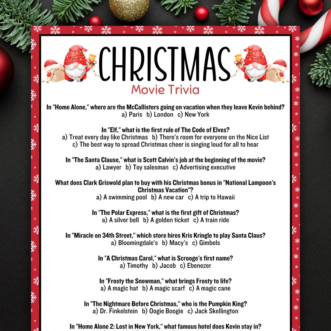 Christmas Movie Trivia , Christmas Printable Game, Christmas Movie Quiz ...
