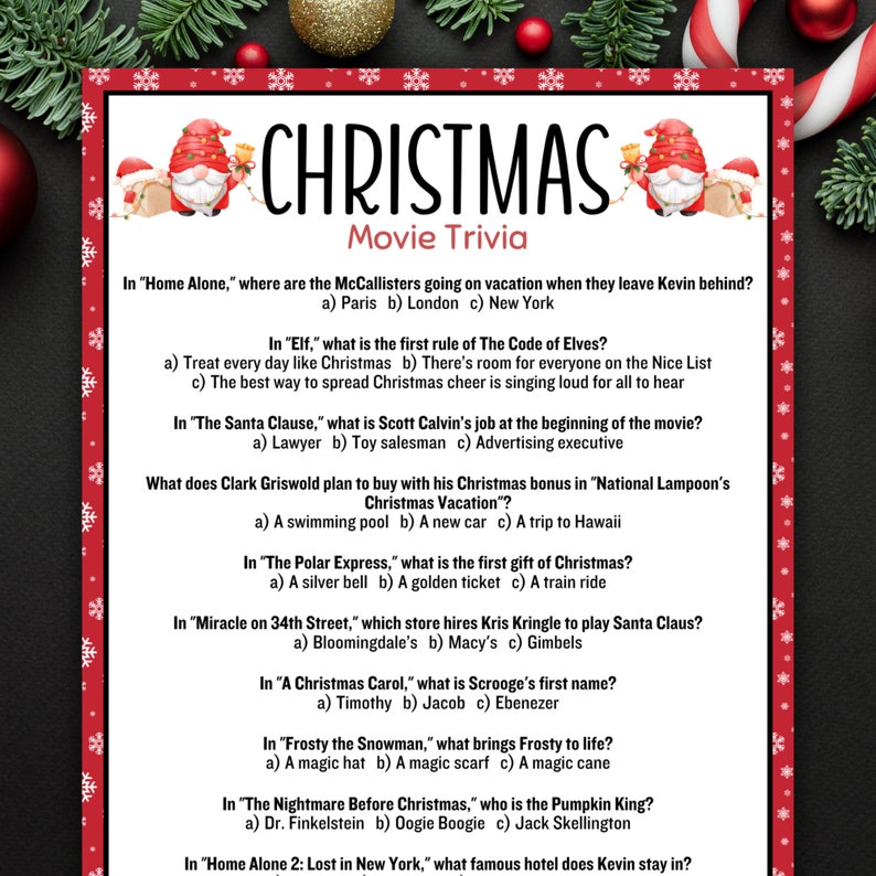 Christmas Movie Trivia , Christmas Printable Game, Christmas Movie Quiz ...