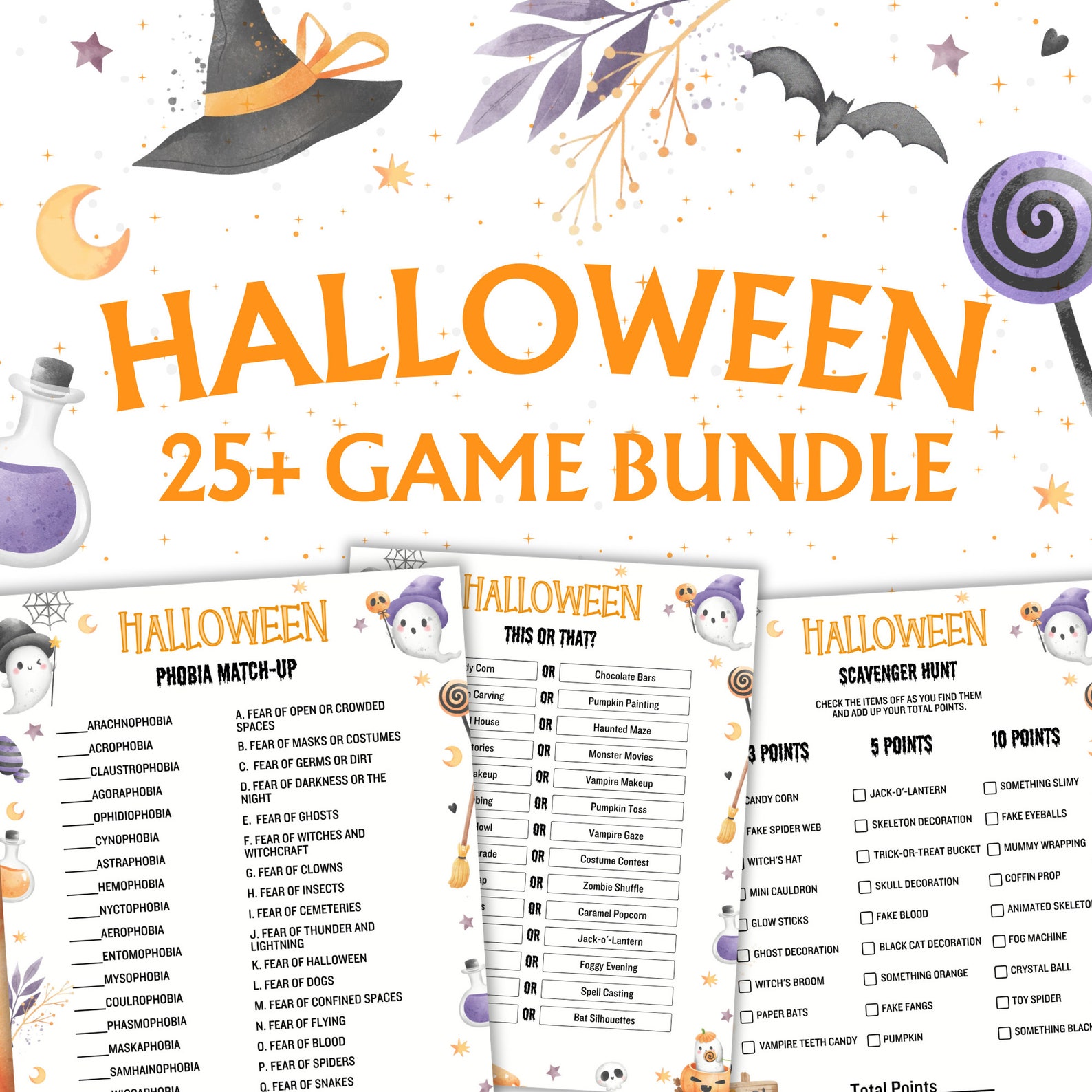 Halloween Game Bundle, Printable Halloween Games, Halloween Games ...
