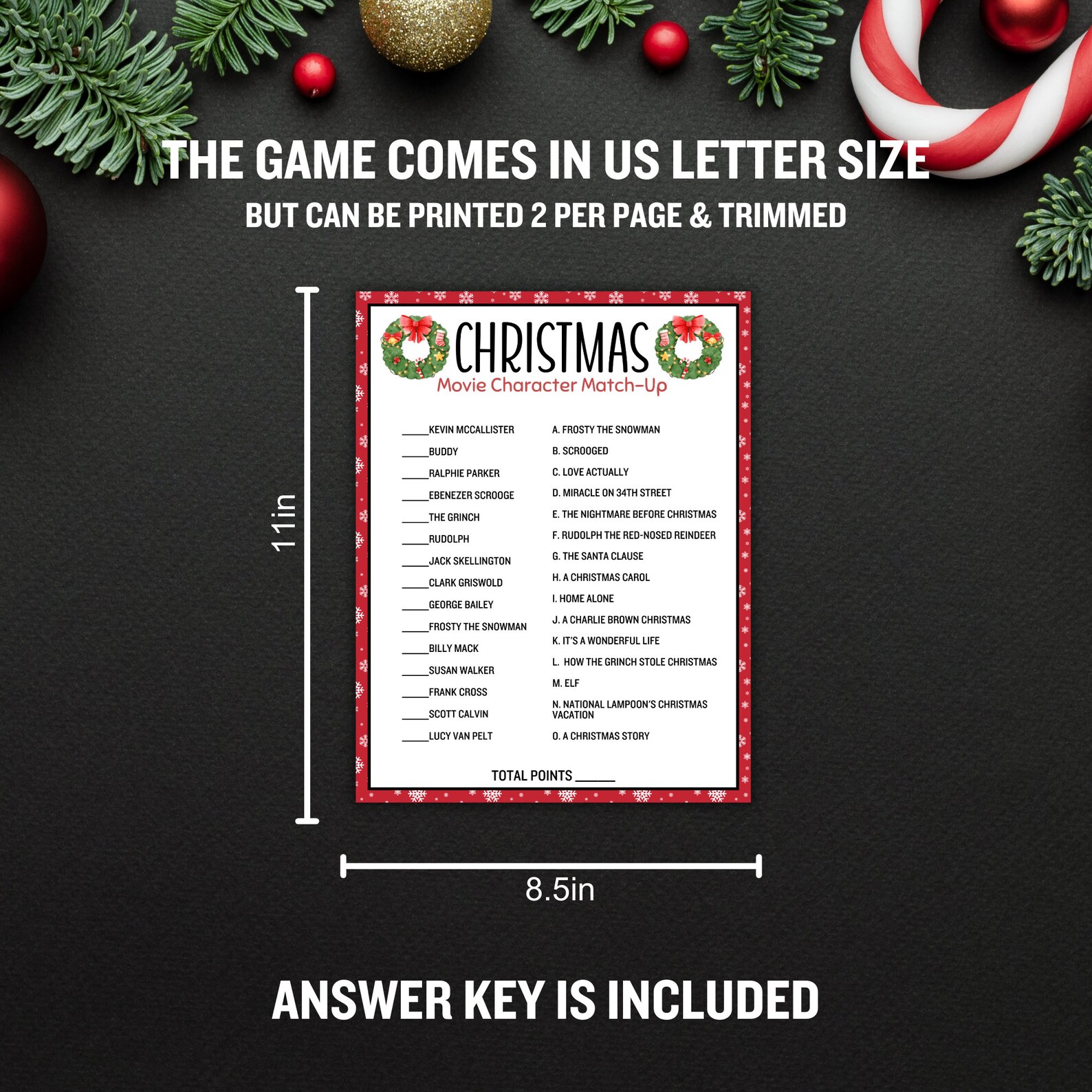 Christmas Movie Character Match-up, Christmas Printables, Christmas ...