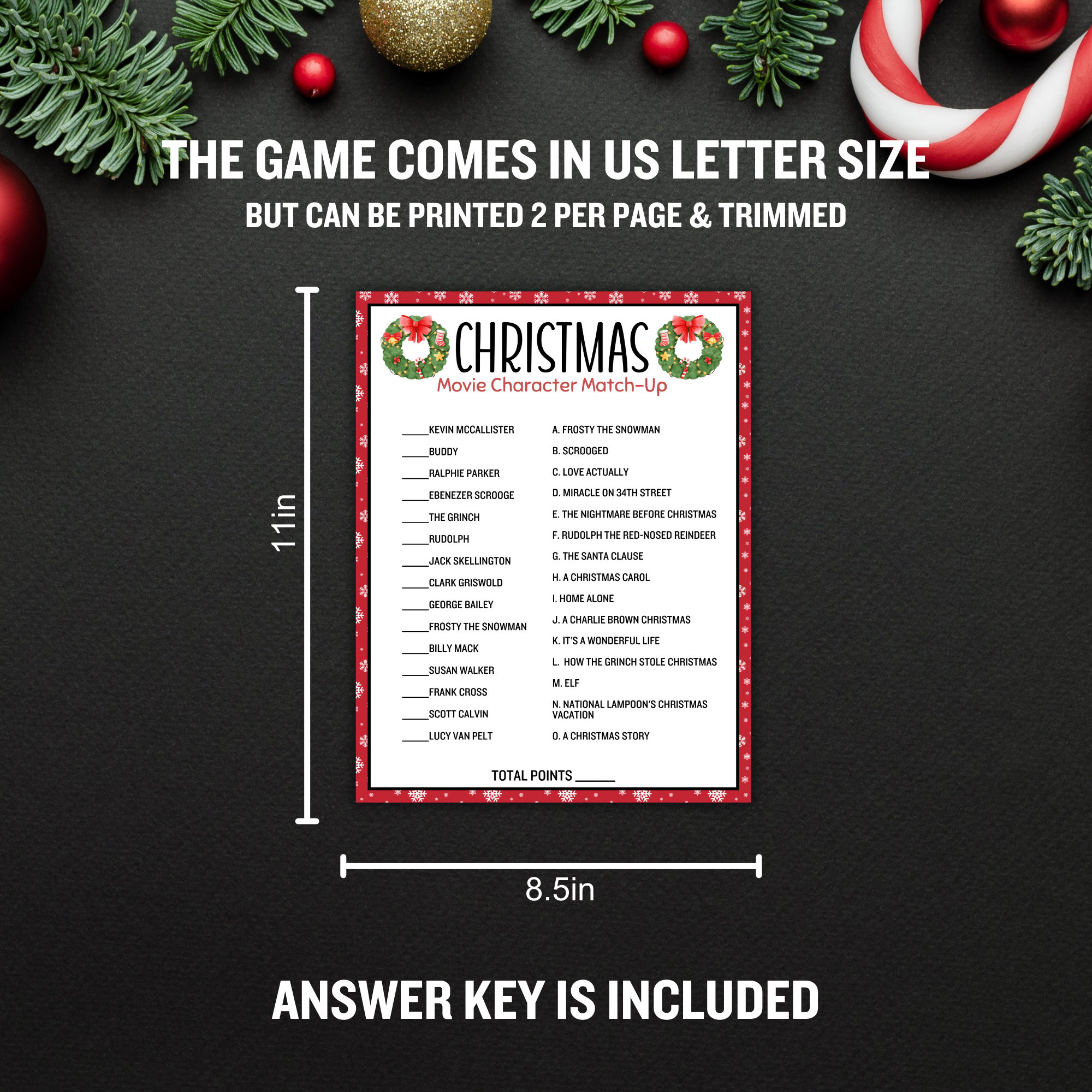Christmas Movie Character Match-up, Christmas Printables, Christmas ...