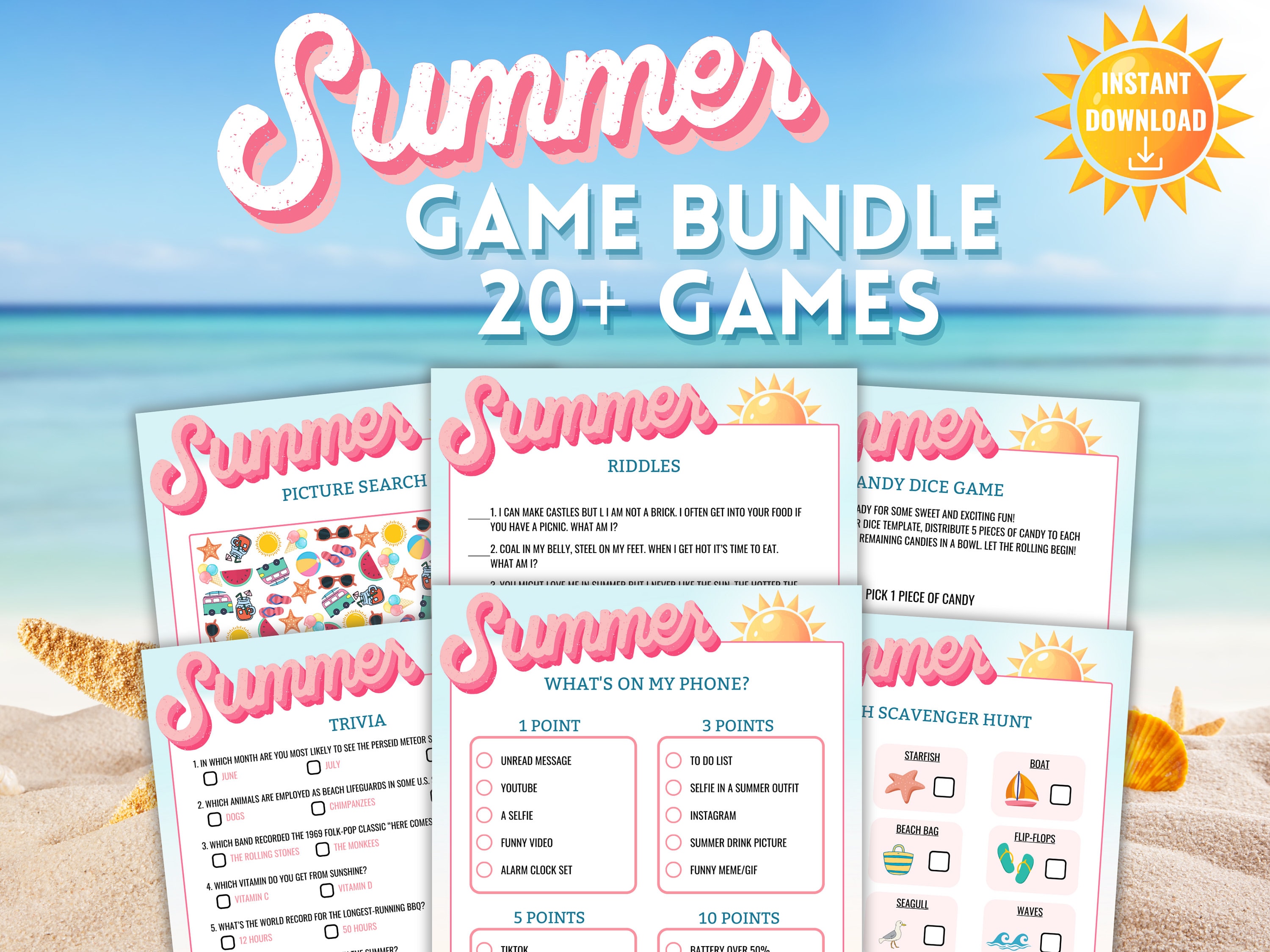 Printable Summer Games , Summer Games, Summer Games Bundle, Summer ...
