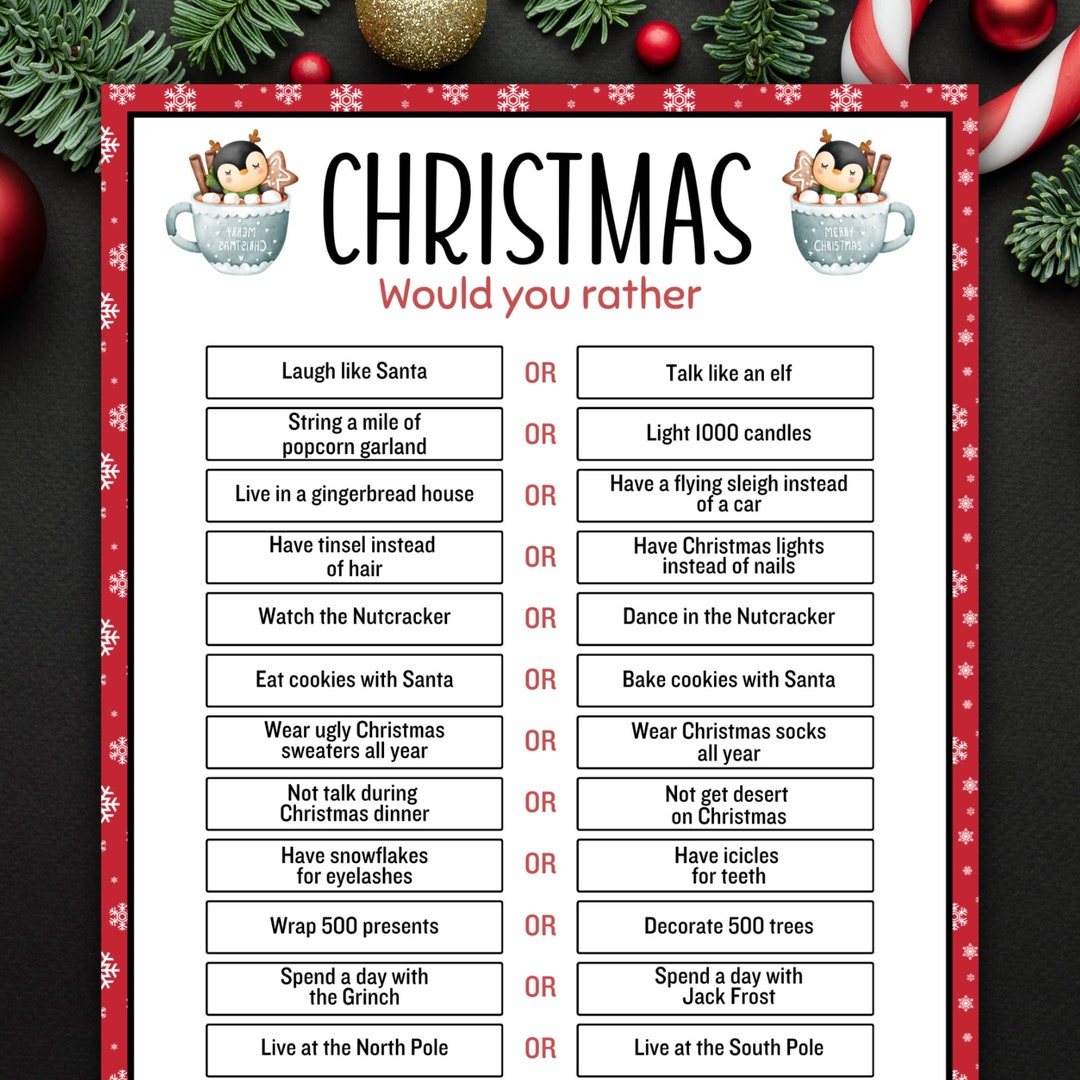 Would You Rather, Christmas Printable Game, Christmas Party Games and ...