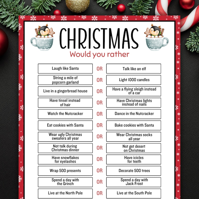 Would You Rather, Christmas Printable Game, Christmas Party Games and ...