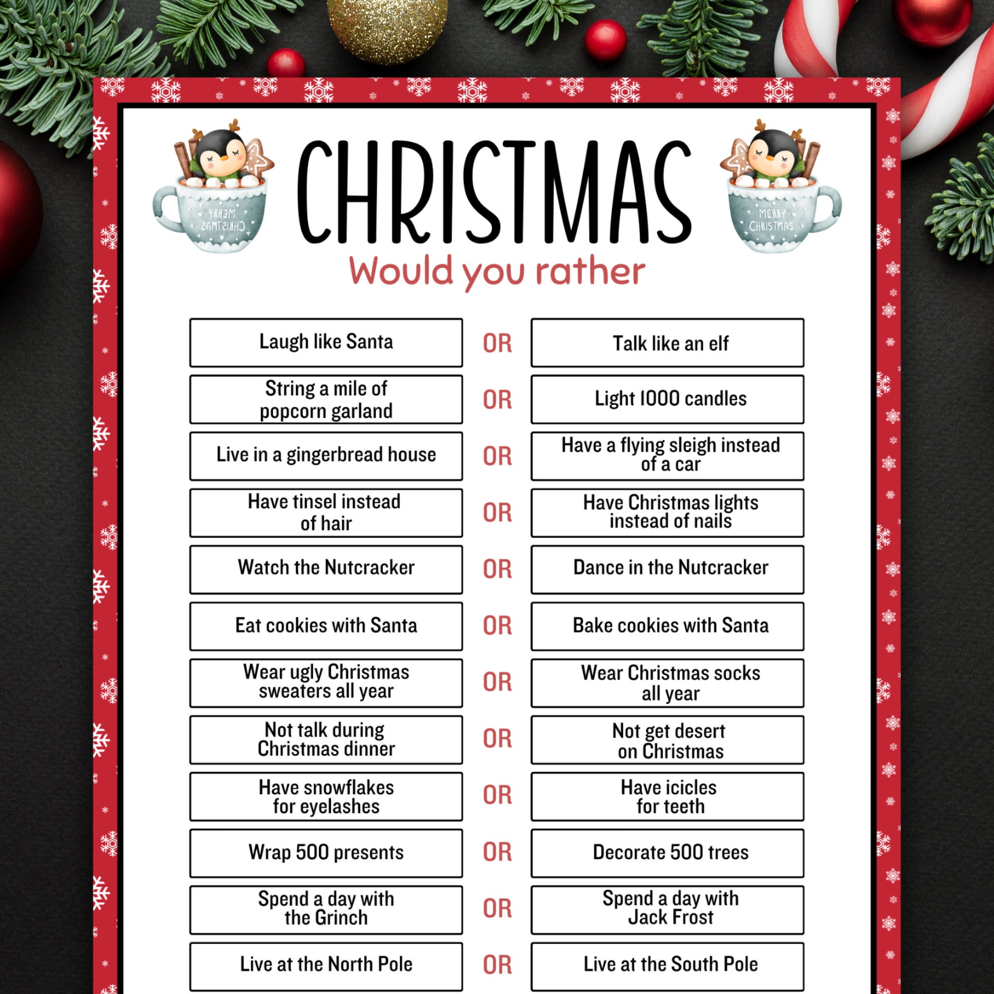Would You Rather, Christmas Printable Game, Christmas Party Games and ...