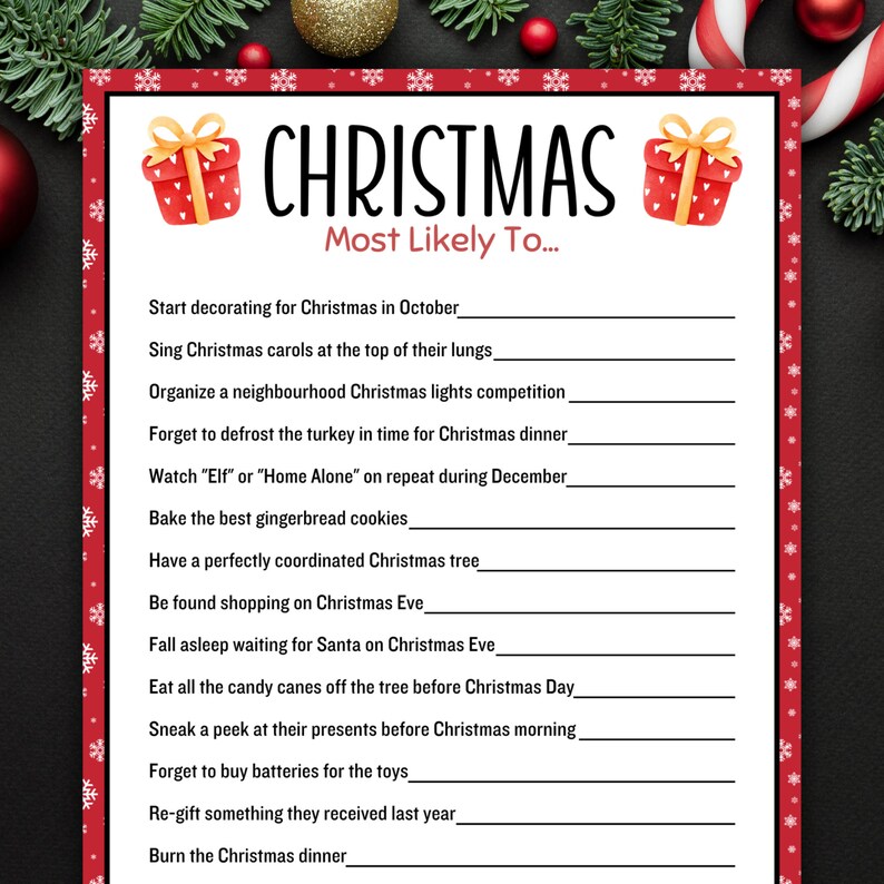 Christmas Most Likely to , Christmas Printable Game, Christmas Games ...