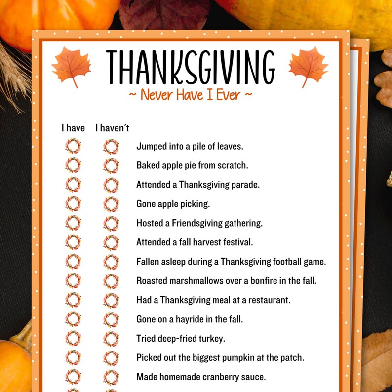 Thanksgiving Never Have I Ever, Thanksgiving Party Games and Activities ...