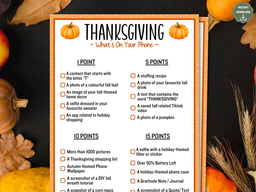Thanksgiving What's on Your Phone Game, Printable Thanksgiving Games ...