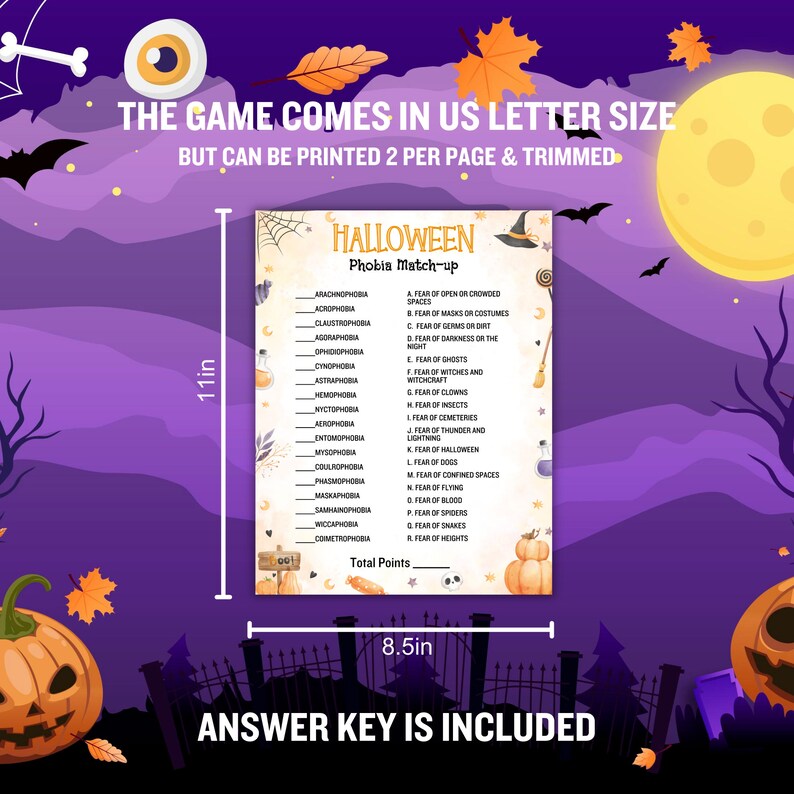 Phobia Match-up, Halloween Party Games, Halloween Printable Games ...