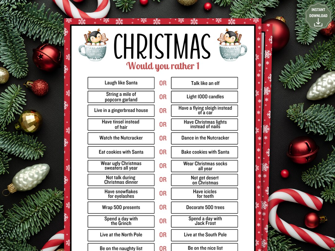 Would You Rather, Christmas Printable Game, Christmas Party Games and ...