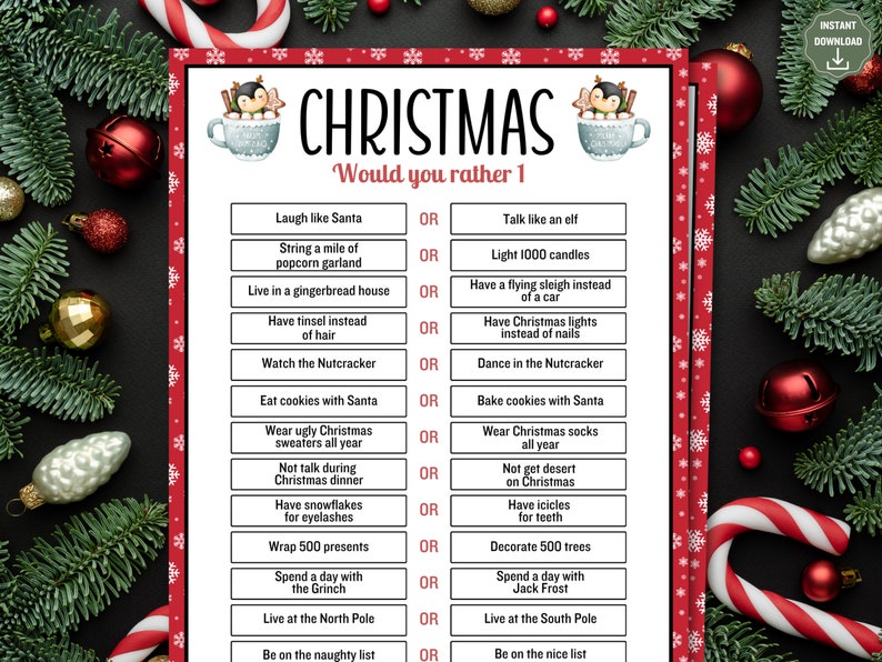 Would You Rather, Christmas Printable Game, Christmas Party Games and ...